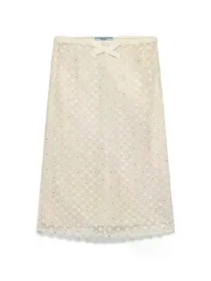 Prada Embroidered Lace Skirt - Neutrals