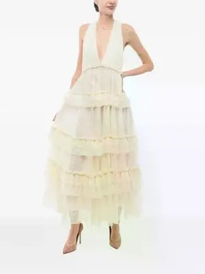 Philosophy Di Lorenzo Serafini Beige Lace Tiered Maxi Dress