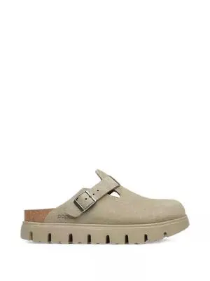 BIRKENSTOCK Boston Chunky Buckle Suede Mules - Neutrals