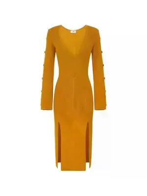Elisabetta Franchi Knit Dress With Jewel Buttons - Yellow