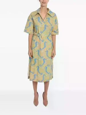 SAMSOE SAMSOE Malena Seahorse-print Midi Shirt Dress - Neutrals
