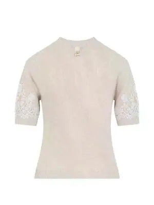Alberta Ferretti Lace Trim Short Sleeve T-shirt