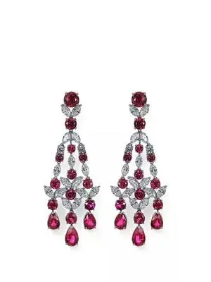 FANTASIA BY DESERIO Ruby Cubic Zirconia Chandelier Earrings - Silver