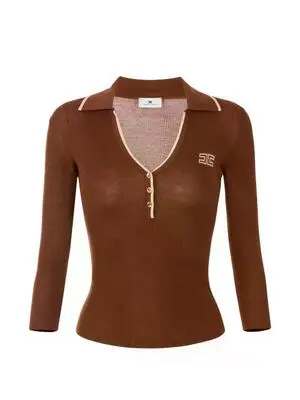 Elisabetta Franchi Ribbed-knit Polo Shirt - Brown