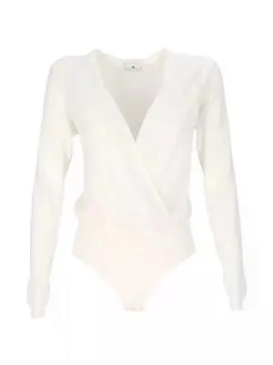 Elisabetta Franchi Ribbed-knit Wrap-style Bodysuit - White