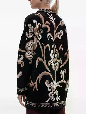 Etro Floral Intarsia Wool Cardigan - Black