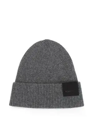TOM FORD Logo-patch Ribbed-knit Beanie Hat - Grey