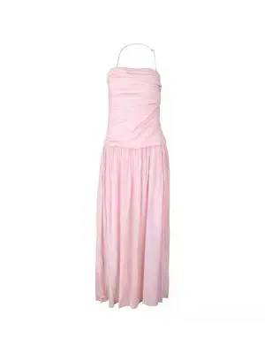 Faithfull The Brand Notte Ruched Halterneck Maxi Dress - Pink