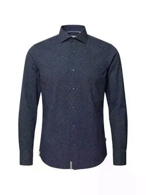 TINTORIA MATTEI 954 Geometric-print Long-sleeve Shirt - Blue