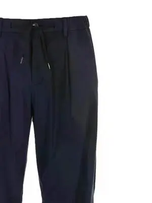 Herno Navy Drawstring Pleated Trousers - Blue