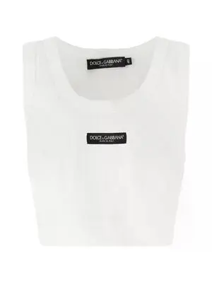 Dolce & Gabbana Ribbed Logo Cropped Top - White