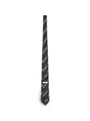 LARDINI Striped Silk Tie - Black