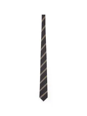 LARDINI Striped Silk Neck Tie - Black