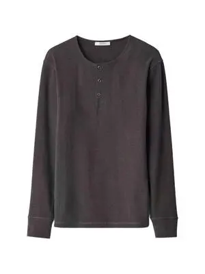 LEMAIRE Long-sleeve Henley T-shirt In Linen And Cotton Ribbed Jersey - Grey