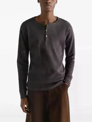 LEMAIRE Long-sleeve Henley T-shirt In Linen And Cotton Ribbed Jersey - Grey