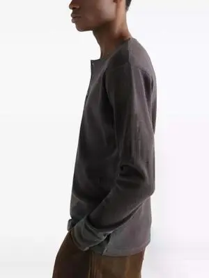 LEMAIRE Long-sleeve Henley T-shirt In Linen And Cotton Ribbed Jersey - Grey