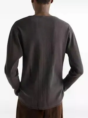 LEMAIRE Long-sleeve Henley T-shirt In Linen And Cotton Ribbed Jersey - Grey
