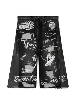 Astrum Dedication Graphic-print Denim Shorts - Black