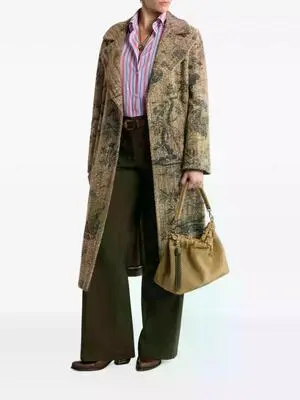 Etro Bouclé Wrap Coat With Floral And Animal Motif