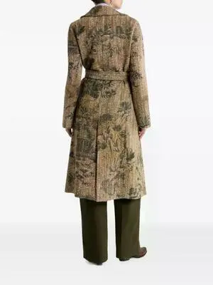 Etro Bouclé Wrap Coat With Floral And Animal Motif