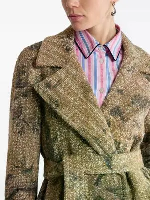 Etro Bouclé Wrap Coat With Floral And Animal Motif