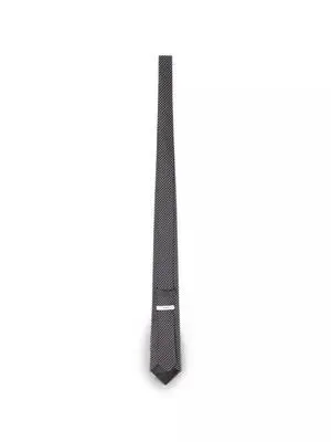 LARDINI Geometric-print Silk Tie - Grey