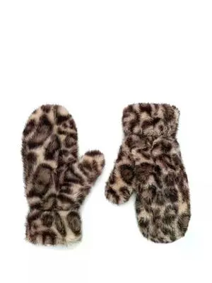 Joseph Ribkoff Leopard Print Faux Fur Mittens - Brown