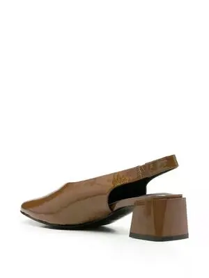 LINDA BAUMANN Patent Leather Slingback Pumps With Square Toe And Mid Block Heel - Brown