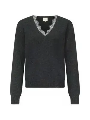 Loulou De Saison Leyla Lace-trim V-neck Sweater - Grey