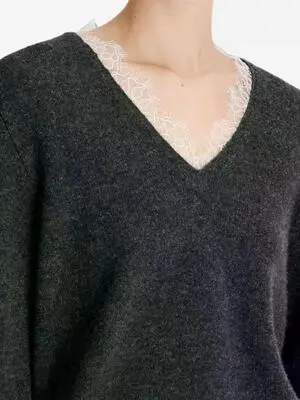 Loulou De Saison Leyla Lace-trim V-neck Sweater - Grey