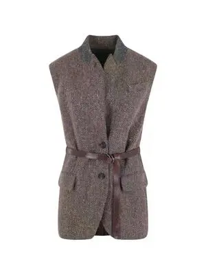 Brunello Cucinelli Herringbone Belted Vest - Brown
