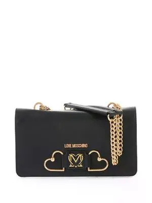 Moschino Heart Leather Shoulder Bag - Black