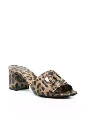 Dolce & Gabbana Leopard Print Cutout Logo Block Heel Sandals - Neutrals