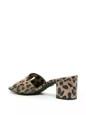 Dolce & Gabbana Leopard Print Cutout Logo Block Heel Sandals - Neutrals