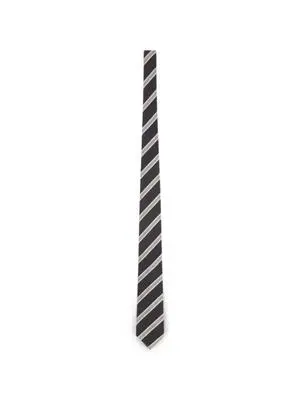 LARDINI Striped Silk Tie - Black