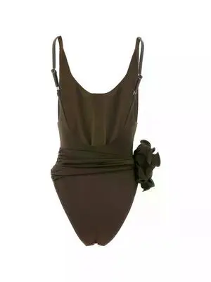 Magda Butrym Floral-appliqué Draped Swimsuit - Brown