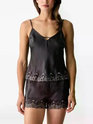 Chantelle Lace-trim Satin Pajama Top - Black