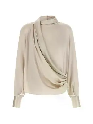 Brunello Cucinelli Asymmetric Draped Blouse - Neutrals