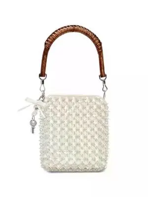 SELF-PORTRAIT Mini Glass-embellished Tote Bag - White