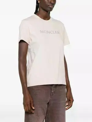 Moncler Embroidered Logo T-shirt - Neutrals