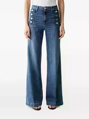 VICOLO Button-embellished Wide-leg Jeans - Blue