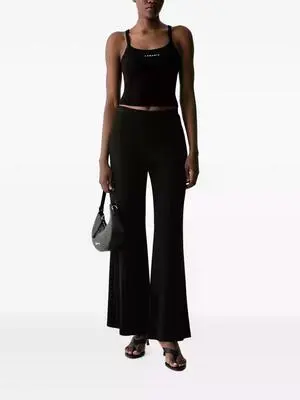 LA MANIA Ribbed-knit Logo-print Top - Black