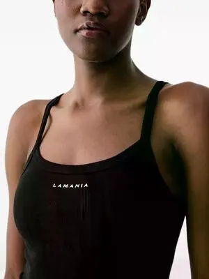 LA MANIA Ribbed Knit Logo Print Top