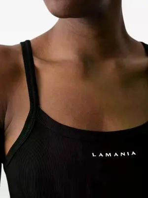 LA MANIA Ribbed Knit Logo Print Top