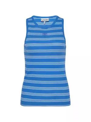 GANNI Striped Ribbed Tank Top - Blue