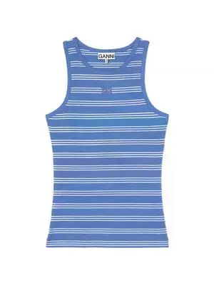 GANNI Striped Ribbed Tank Top - Blue
