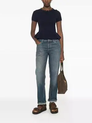 Sandro Crystal-embellished Ribbed Knit Peplum Top - Blue