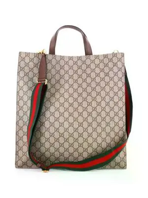 Gucci Gg Coated Canvas North South Tote Bag With Applique - Brown
