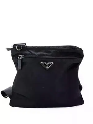 Prada Front Pocket Messenger Bag Tessuto Medium Crossbody Bag - Black