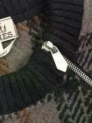 Hermès Check Quarter-zip Sweater - Grey